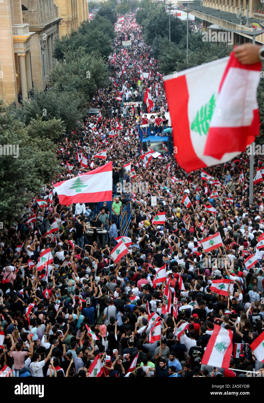 Beirut, Lebanon. 20th Oct, 2019. Thousands of Lebanese demonstrators ...