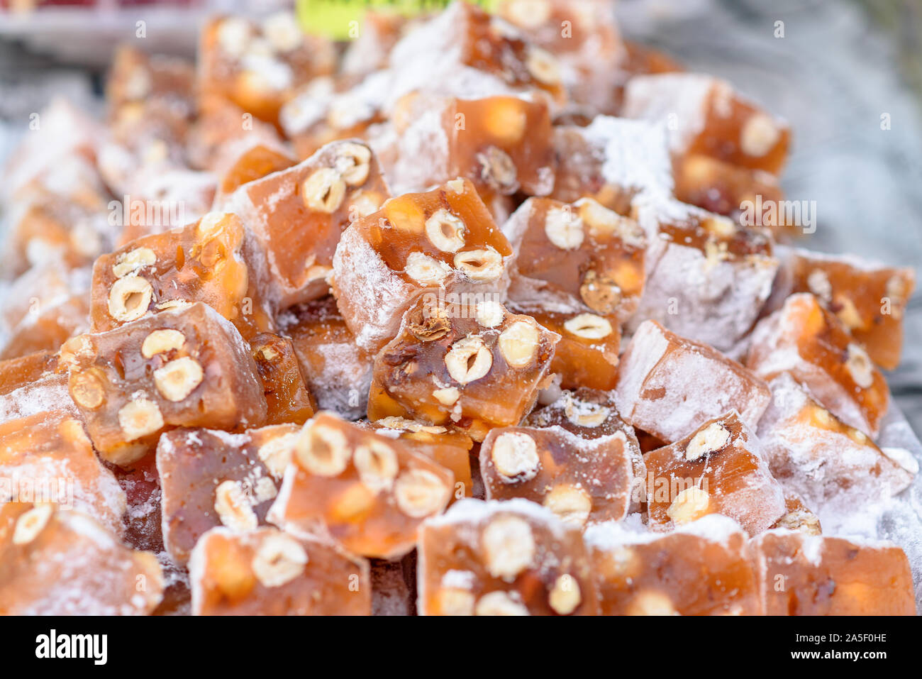Turkish delight with hazelnut. Arabic sweets in the market Stock Photo ...