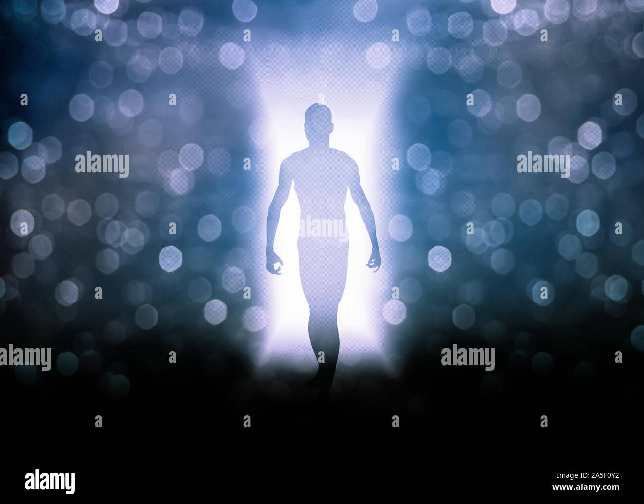 Human spirit comes out from shining doorway Stock Photo - Alamy