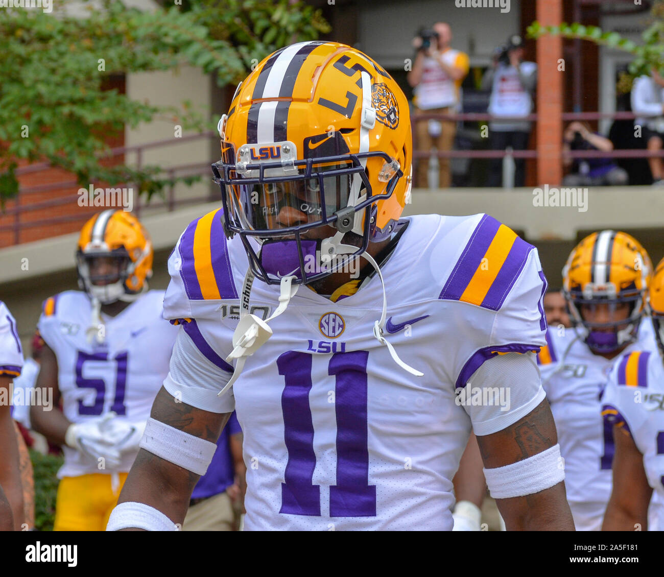 October 19, 2019: LSU safety, Eric Monroe (11) before the NCAA football ...