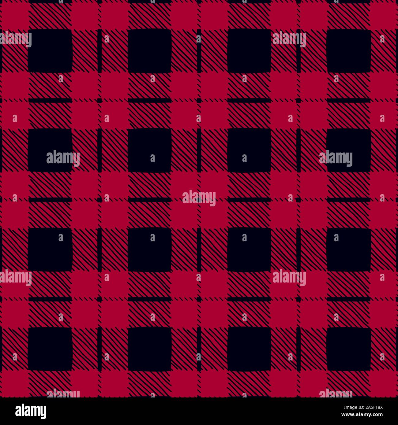 Classic Hand-Drawn Blue and Red Buffalo Plaid Checks Vector Seamless ...