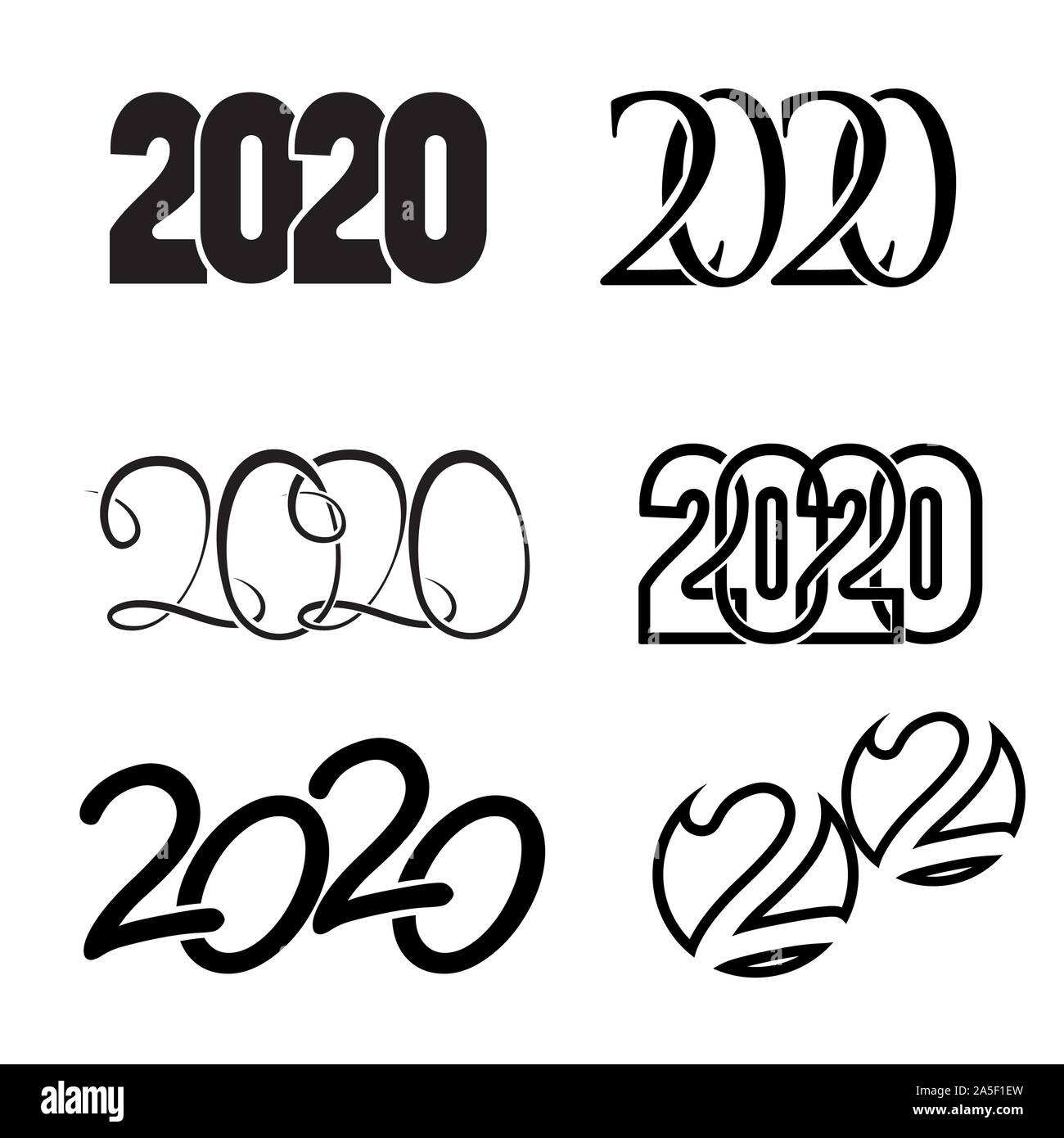 Set of digits 2020 binding numbers new year symbol black isolated on ...