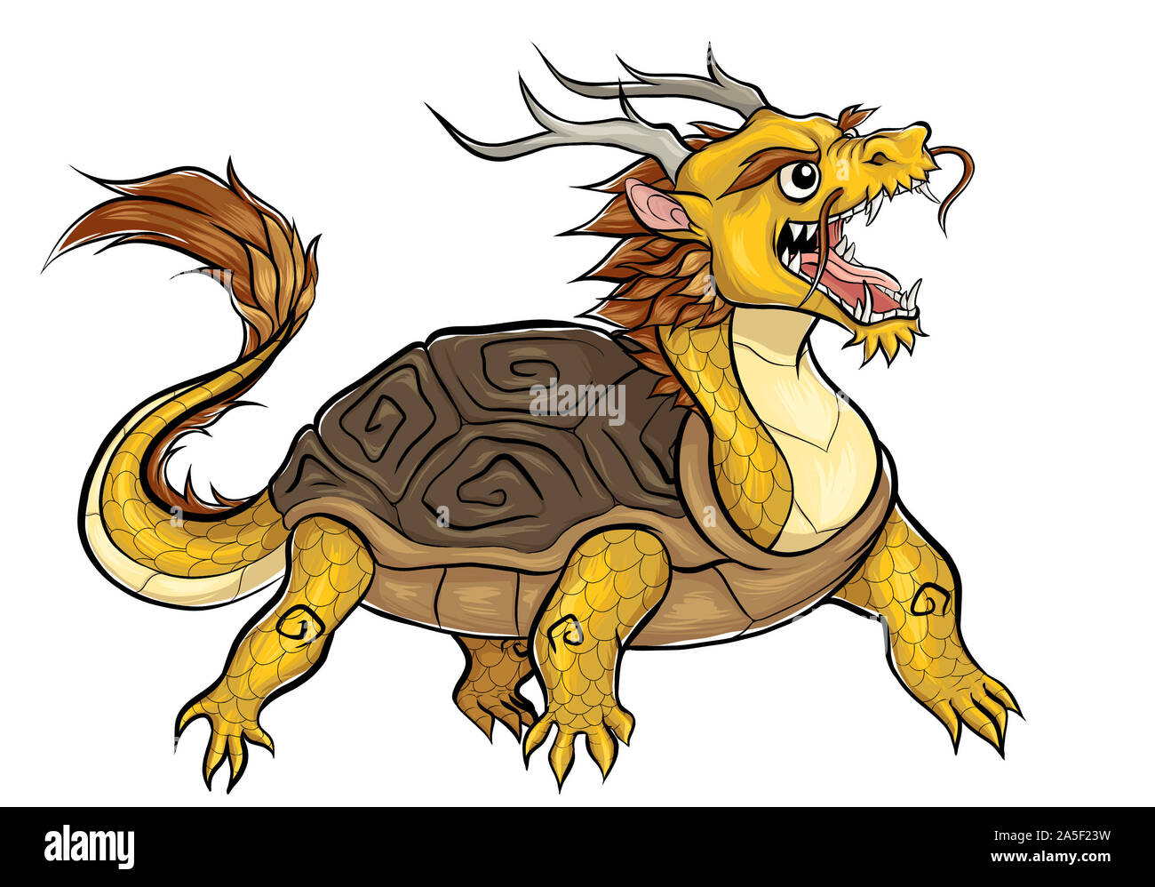 Hand Maden Digital Illustration of Dragon with tortise shell Stock ...