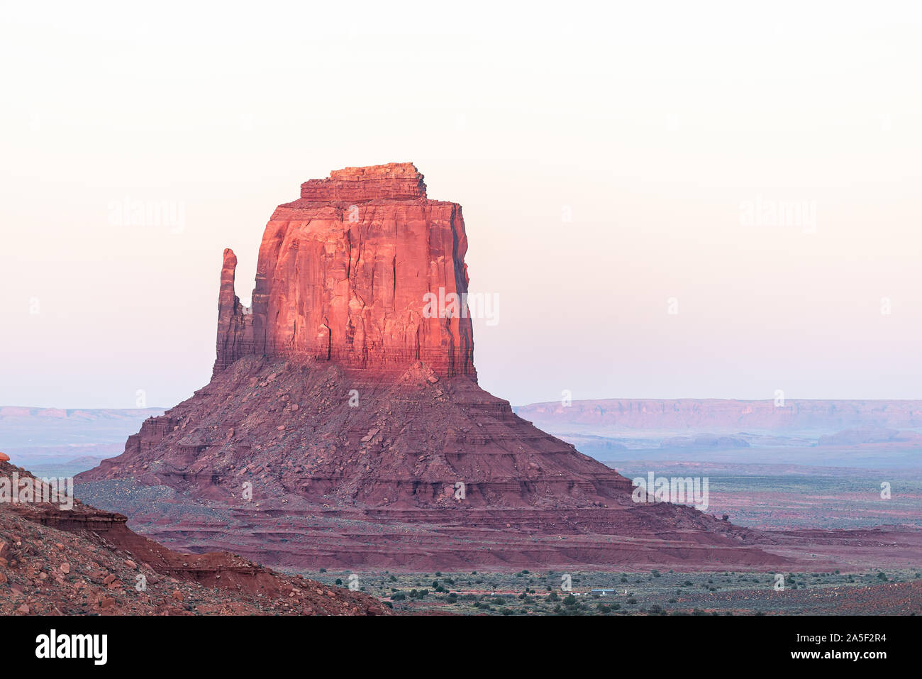 Mittens butte mesa formation with red purple pink rock color in ...