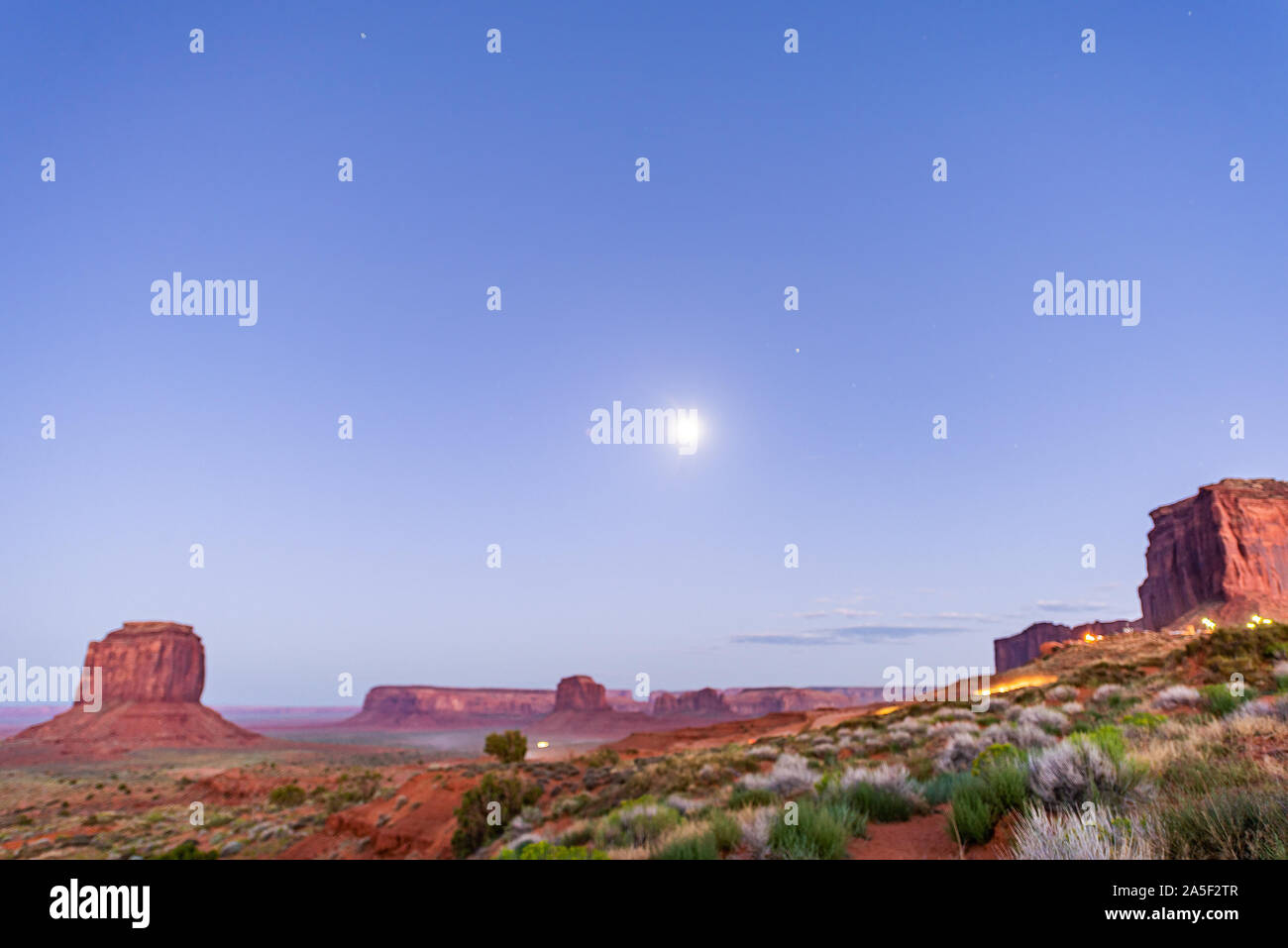 Butte formations view in Monument Valley during purple twilight dark ...