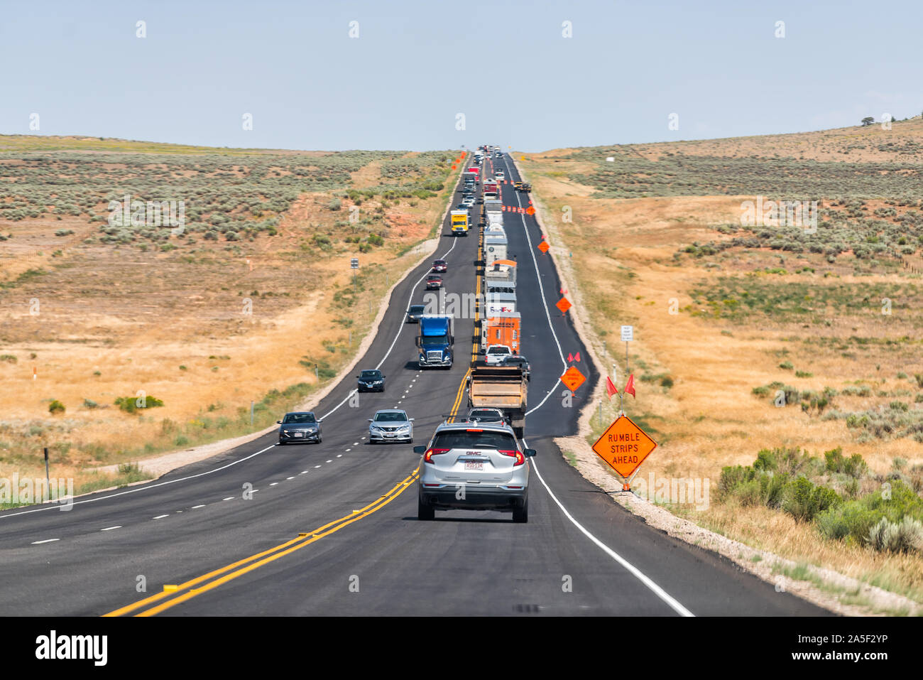 Moab, USA - August 13, 2019: Traffic jam from construction site work ...