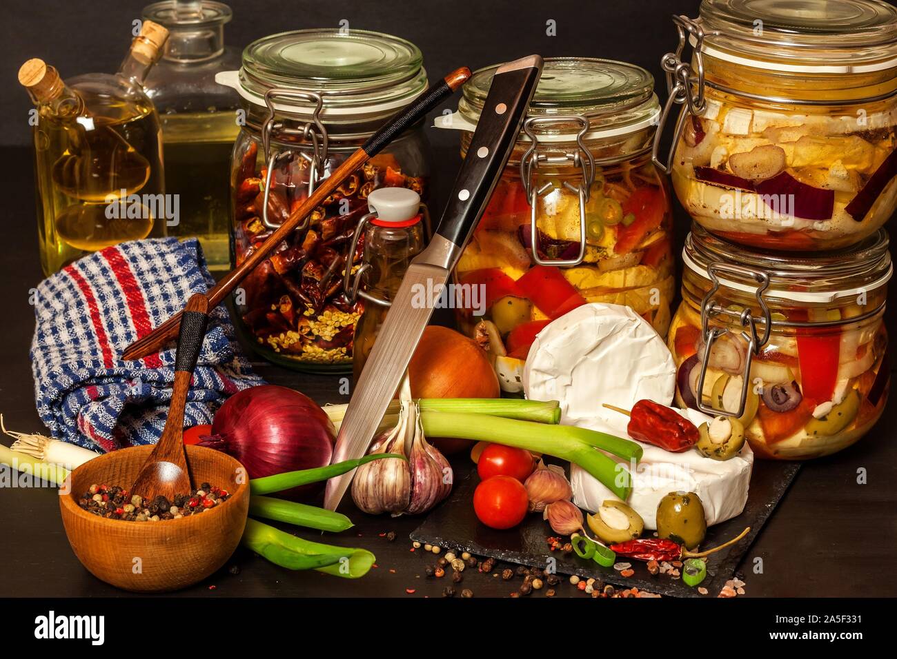 Pickled Cheese with Red onion. Homemade preparation of pickled cheese ...