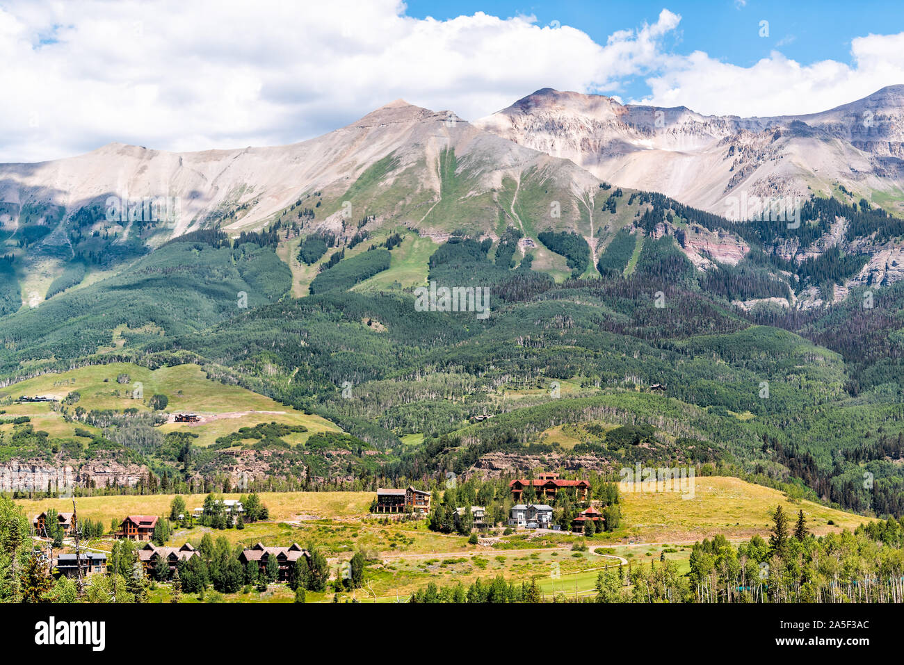 Aerial high angle view of rocky San Juan mountains from Telluride ...