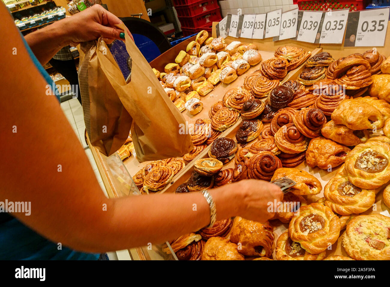 choice of pastries or unhealthy food choices in the store Stock Photo ...