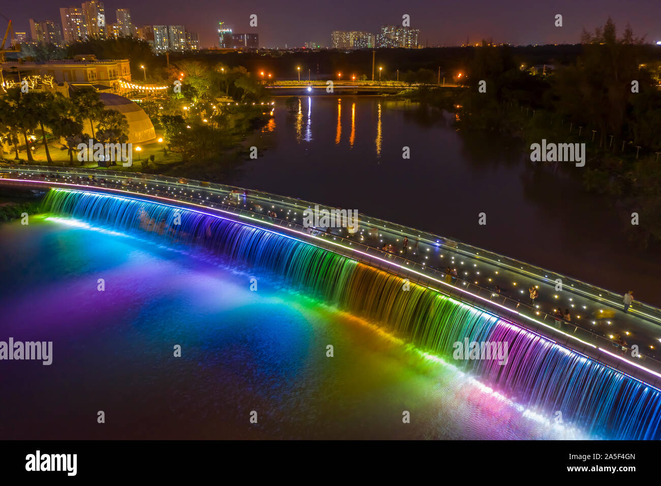 Anh Sao or Starlight Bridge is a pedestrian bridge with waterfall and ...