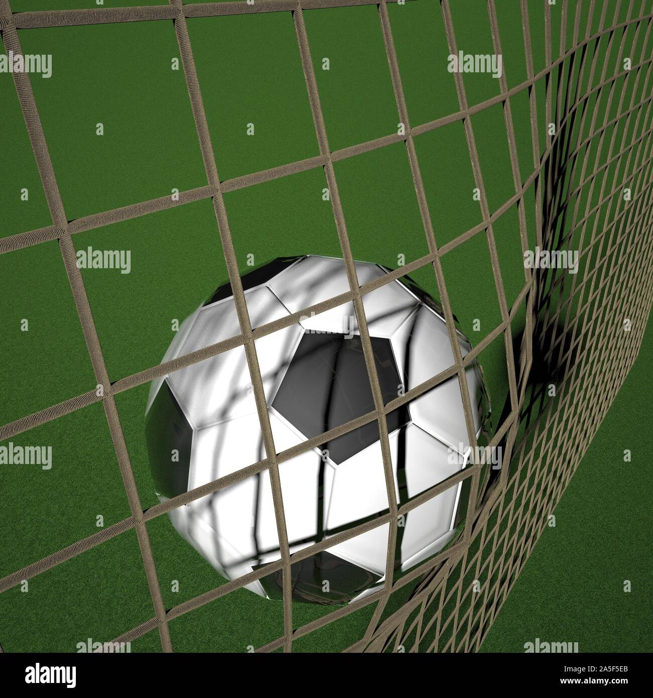 Football in the net, 3d rendering Stock Photo - Alamy