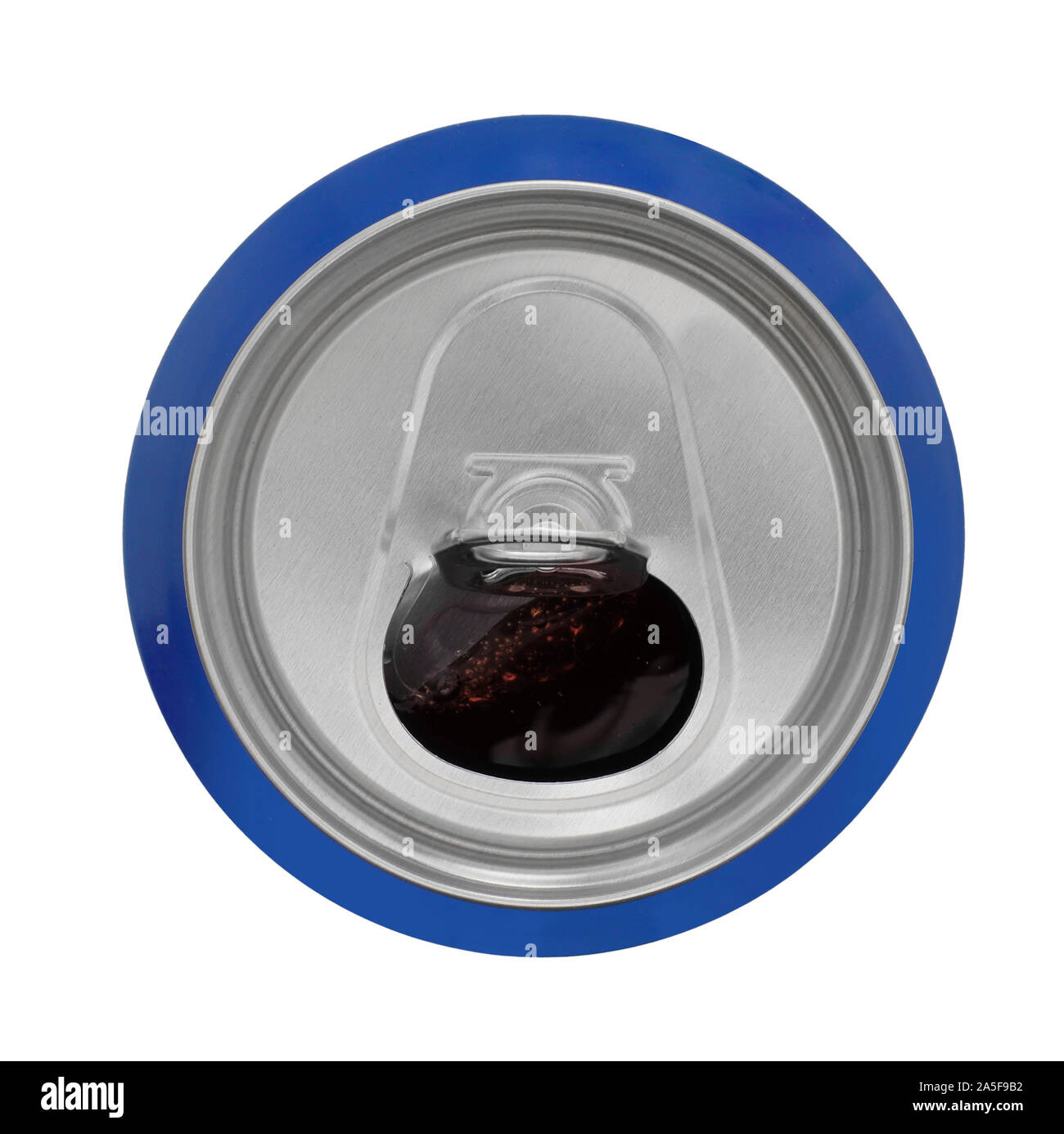 Simple blue cola, soda drinks can seen from above. Isolated on white ...