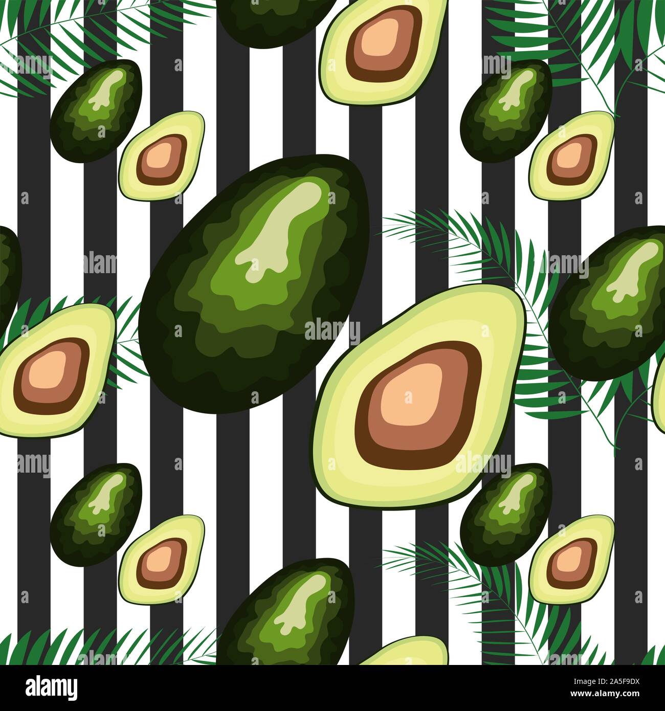 Seamless pattern with tiger stripes and tropical fruits and leaves ...