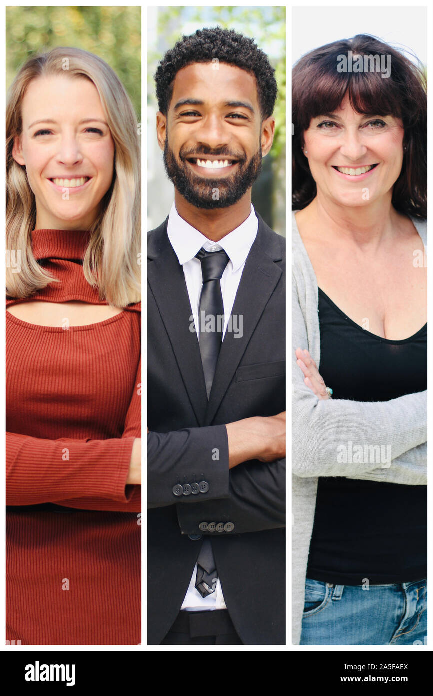 Group of beautiful commercial happy people outside Stock Photo - Alamy