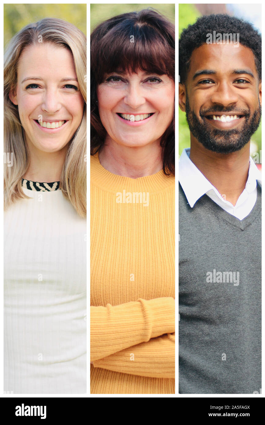 Group of beautiful commercial happy people outside Stock Photo - Alamy
