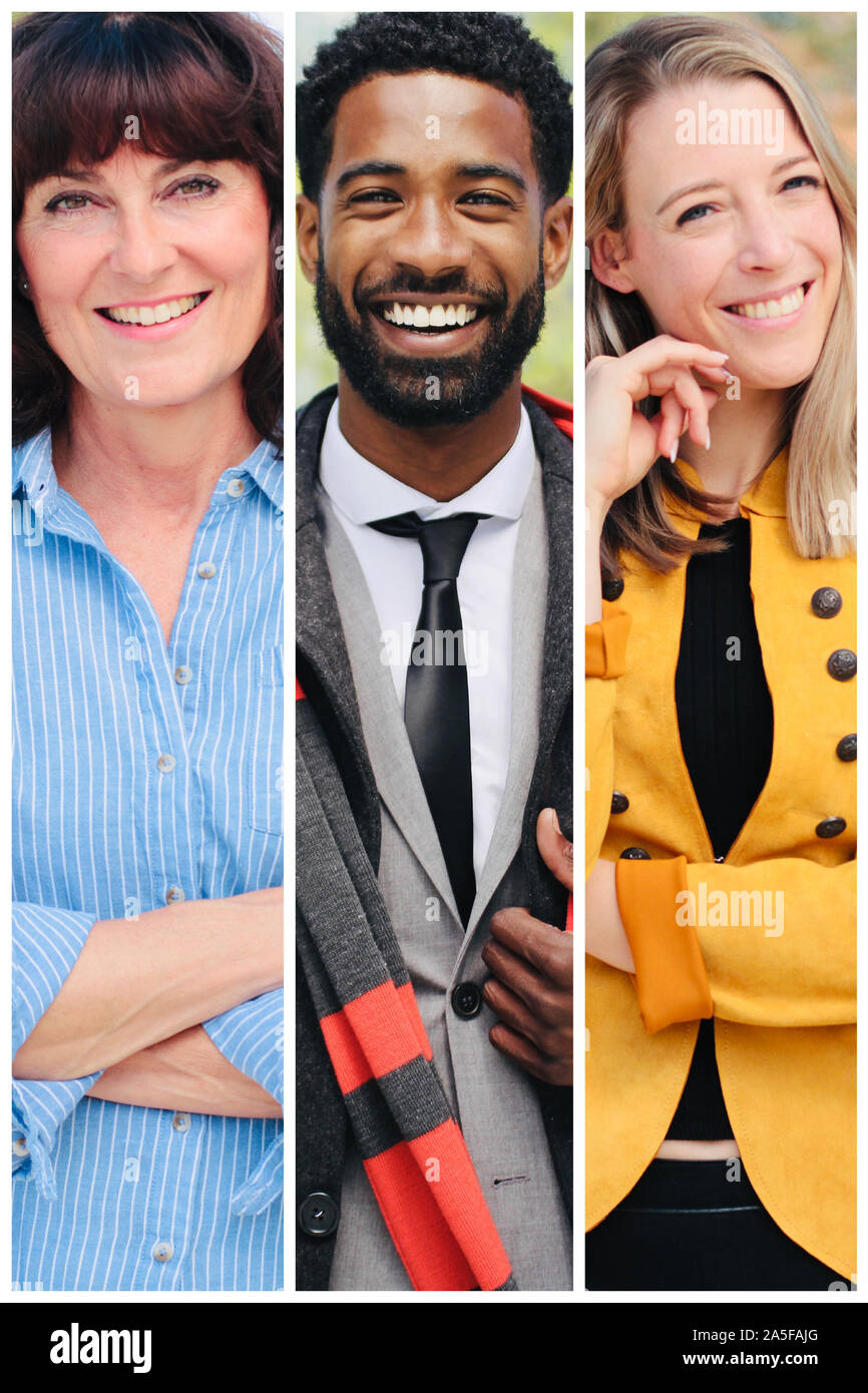 Group of beautiful commercial happy people outside Stock Photo - Alamy