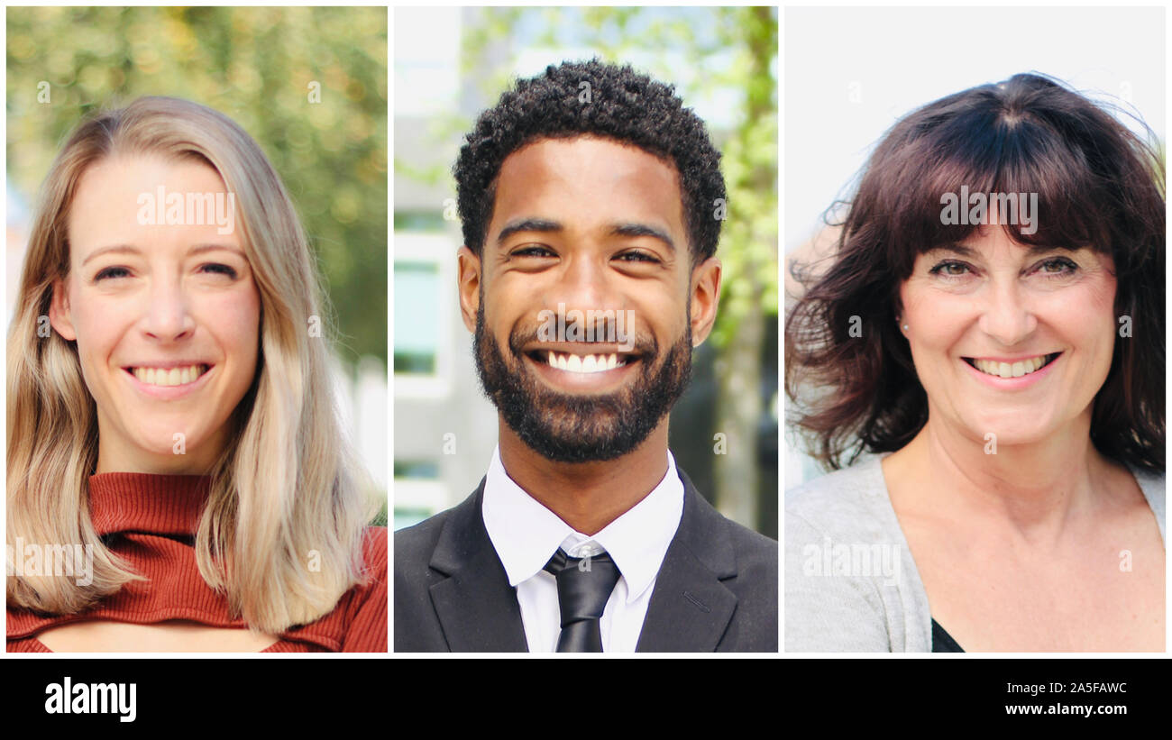 Group of beautiful commercial happy people outside Stock Photo - Alamy