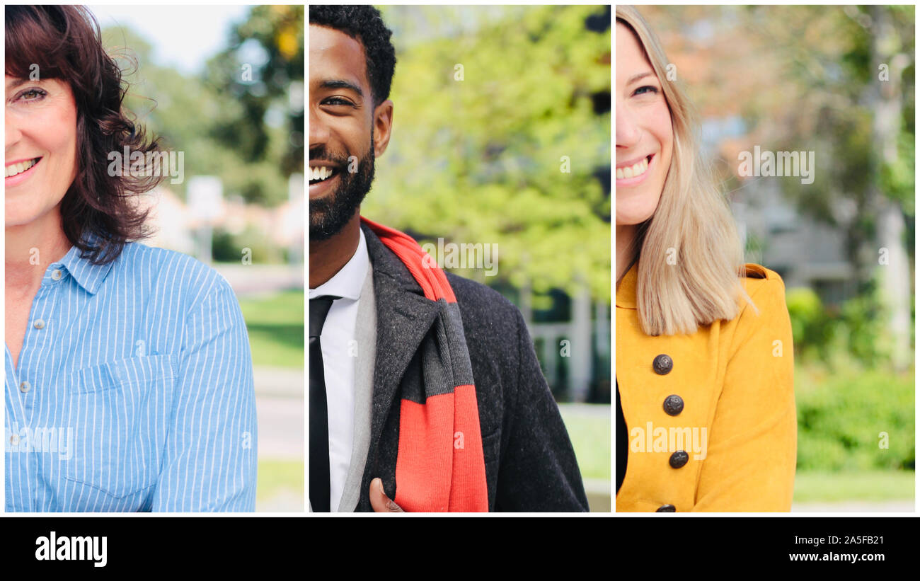 Group of beautiful commercial happy people outside Stock Photo - Alamy