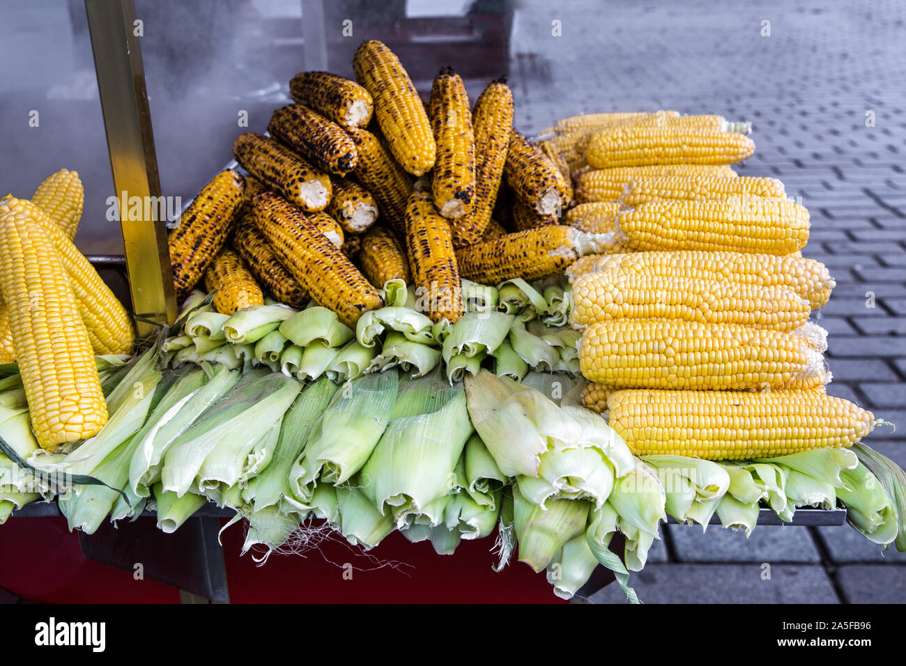 Grilled corn cobs. Turkish street food, healthy and tasty snack Stock ...