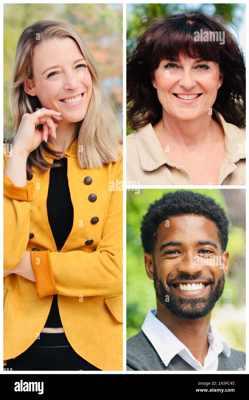 Group of beautiful happy commercial people outside Stock Photo - Alamy