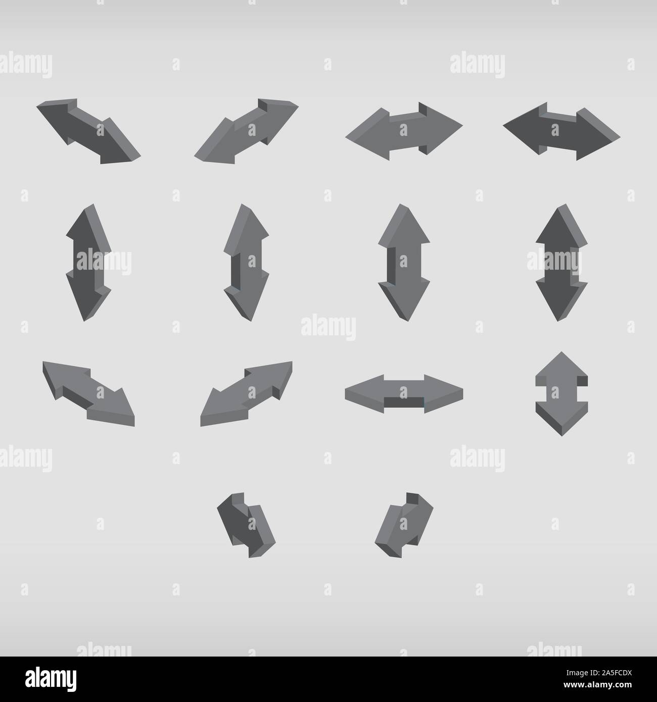 Set of isometric arrows gray color. Double-headed arrows. Vector ...