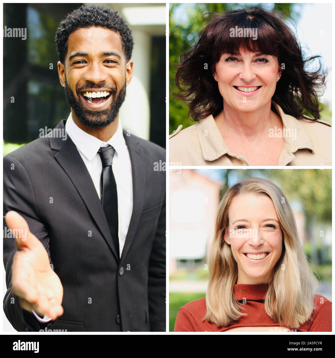 Group of beautiful happy commercial people outside Stock Photo - Alamy