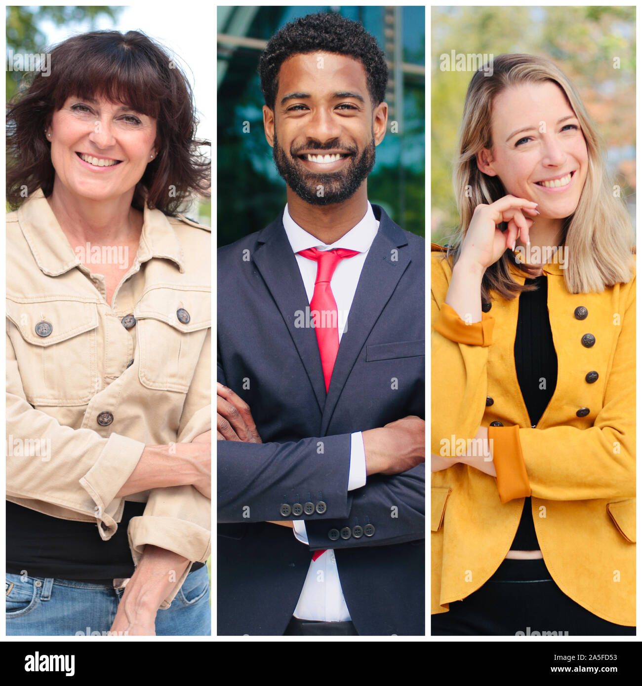 Group of beautiful happy commercial people outside Stock Photo - Alamy