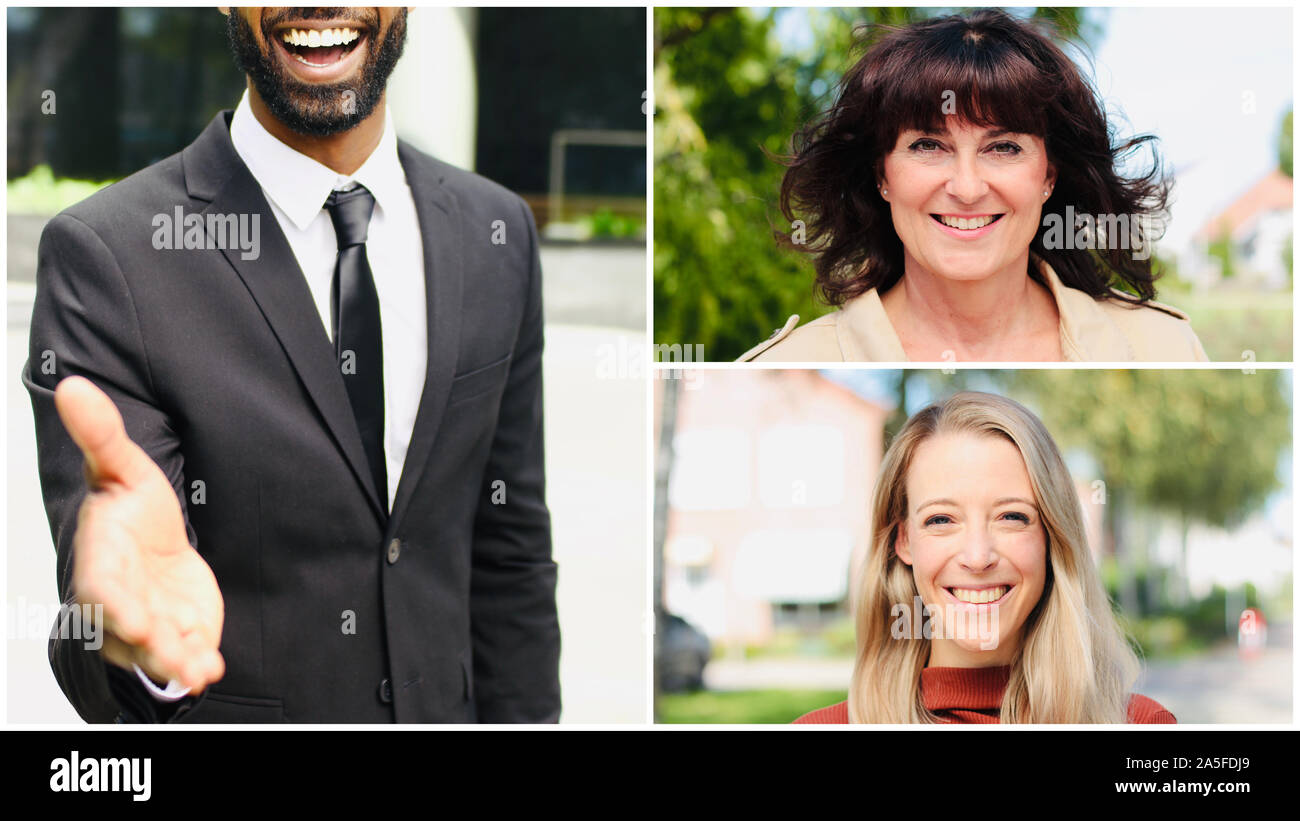 Group of beautiful happy commercial people outside Stock Photo - Alamy