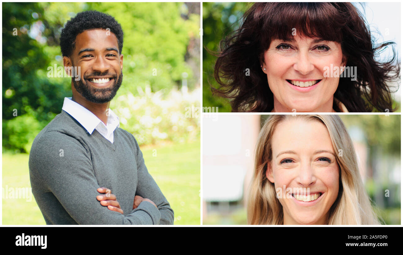 Group of beautiful happy commercial people outside Stock Photo - Alamy