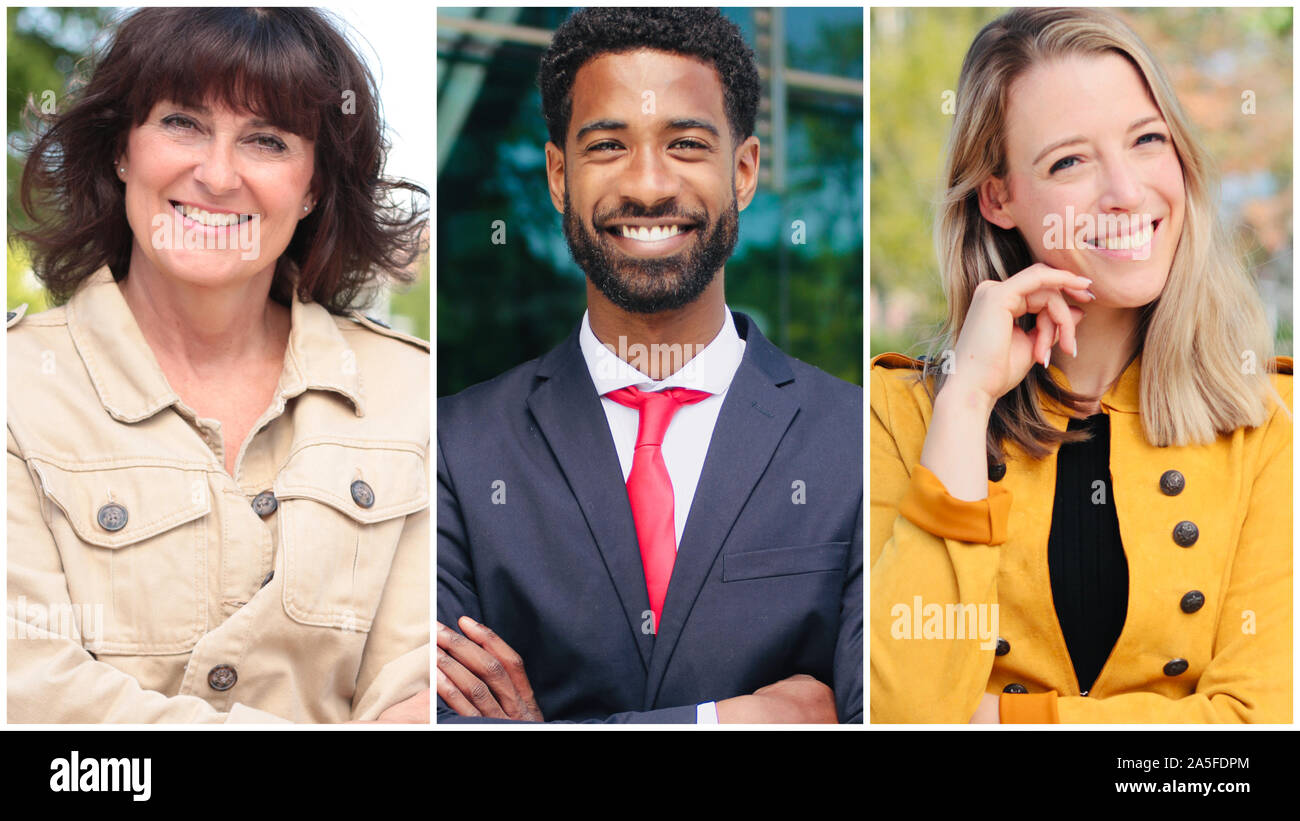 Group of beautiful happy commercial people outside Stock Photo - Alamy