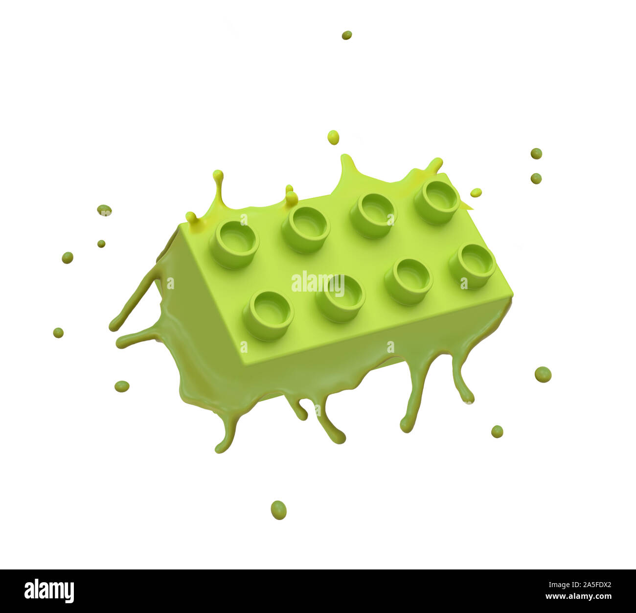 3d rendering of green lego piece melting isolated on white background ...