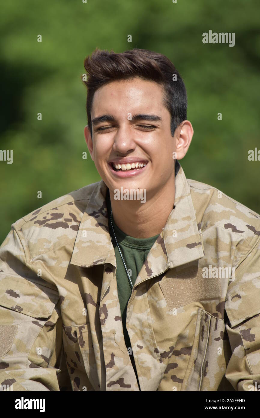Laughing Army Male Soldier Stock Photo - Alamy