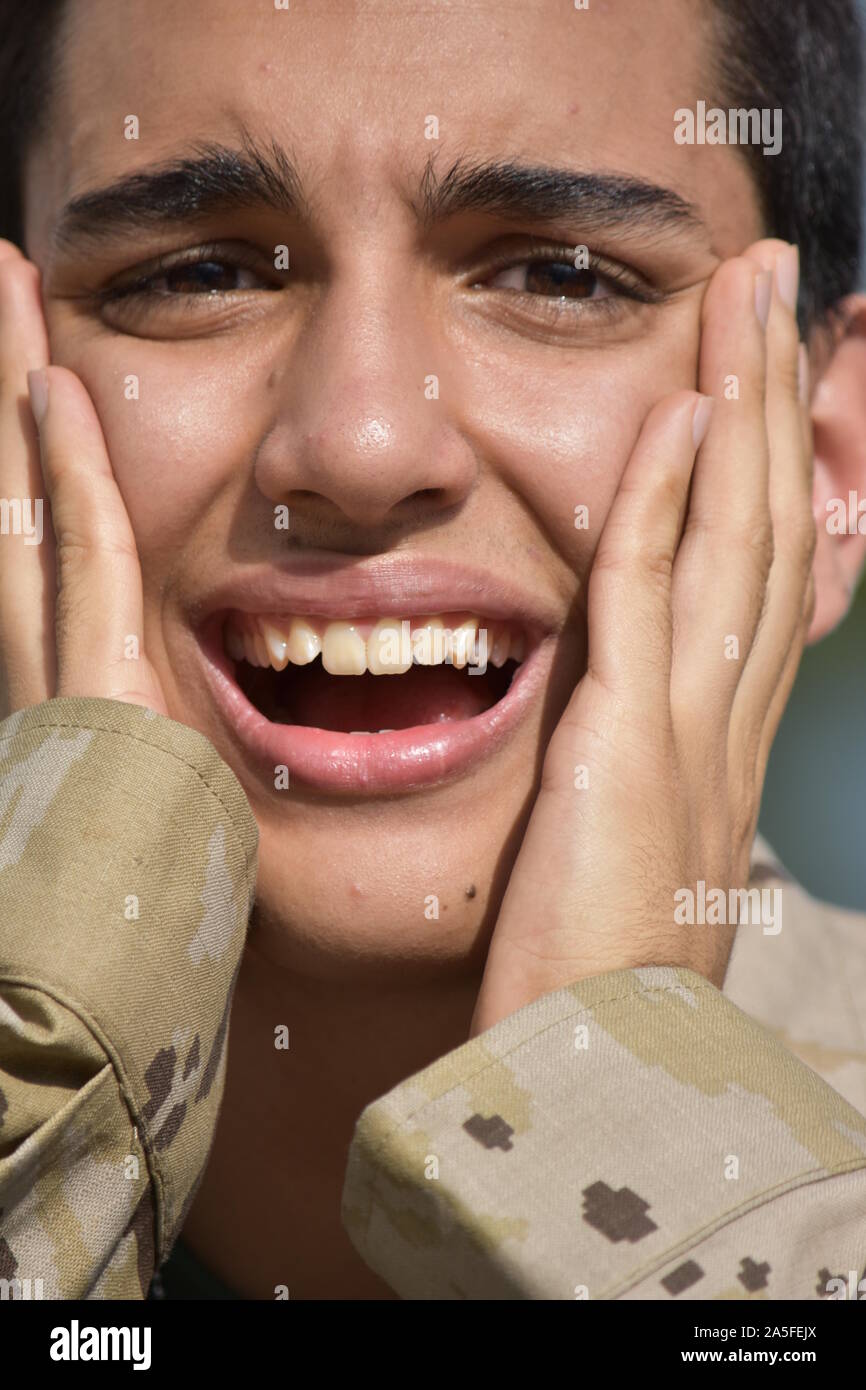 Shocked Good Looking Male Soldier Stock Photo - Alamy