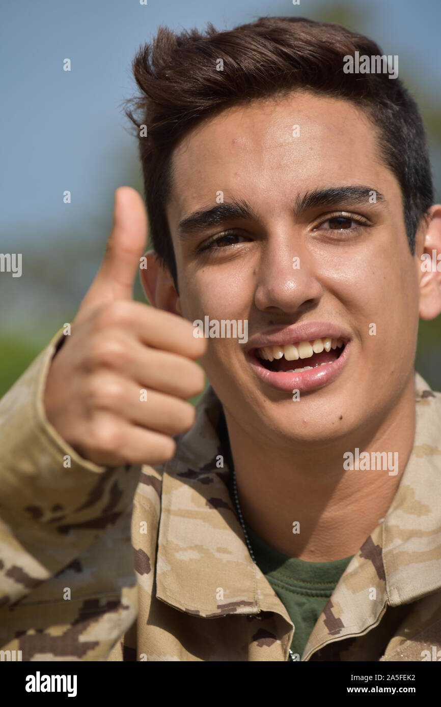 Male Soldier With Thumbs Up Stock Photo - Alamy