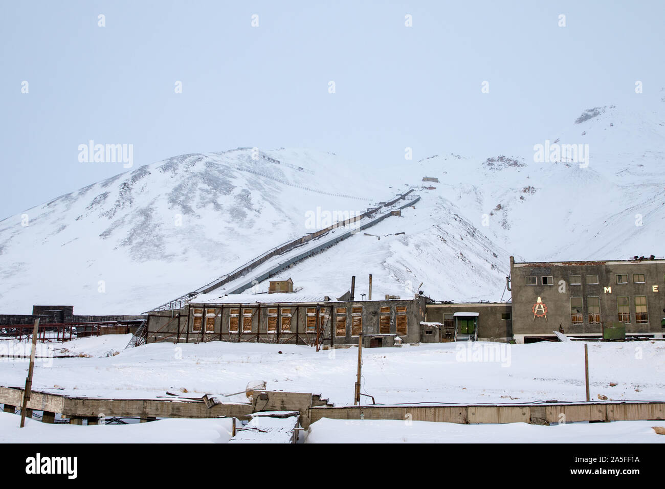 Pyramiden, Norway - August 2017: Old abandoned buildings in Pyramiden ...