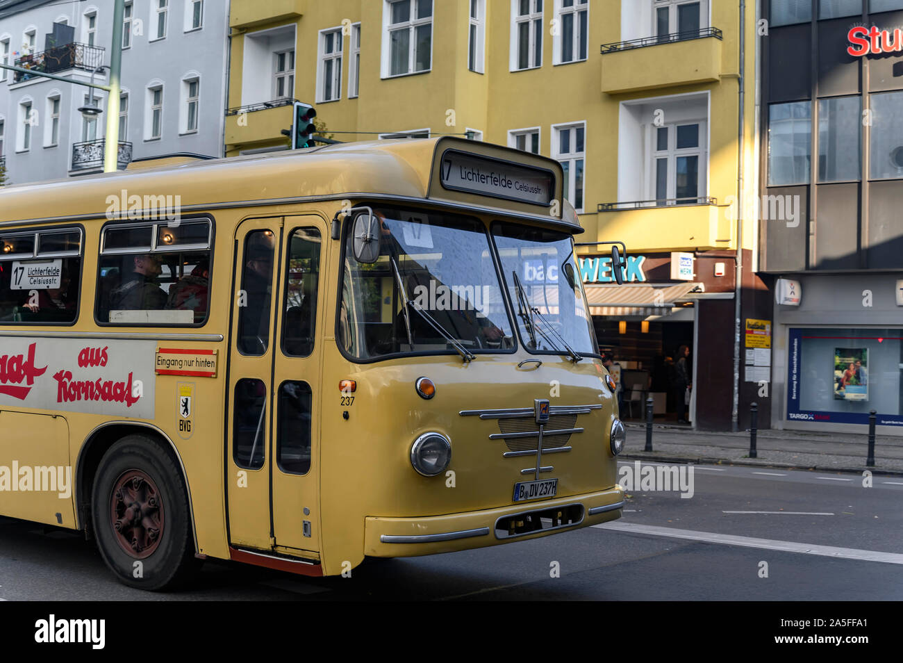 Berlin, Germany - October 5, 2019: Historic bus, which is used in ...