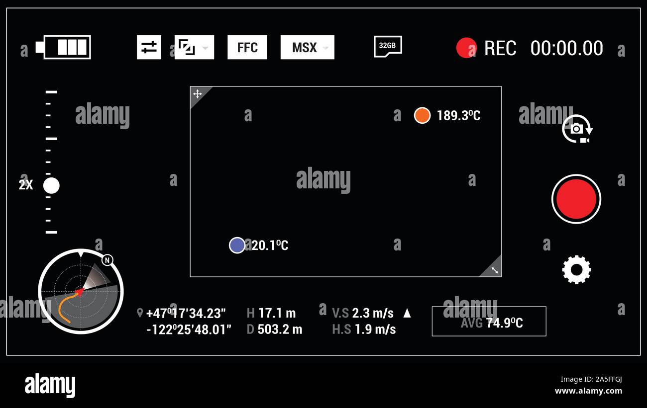 4k infrared camera viewfinder background with UI. Widescreen ...