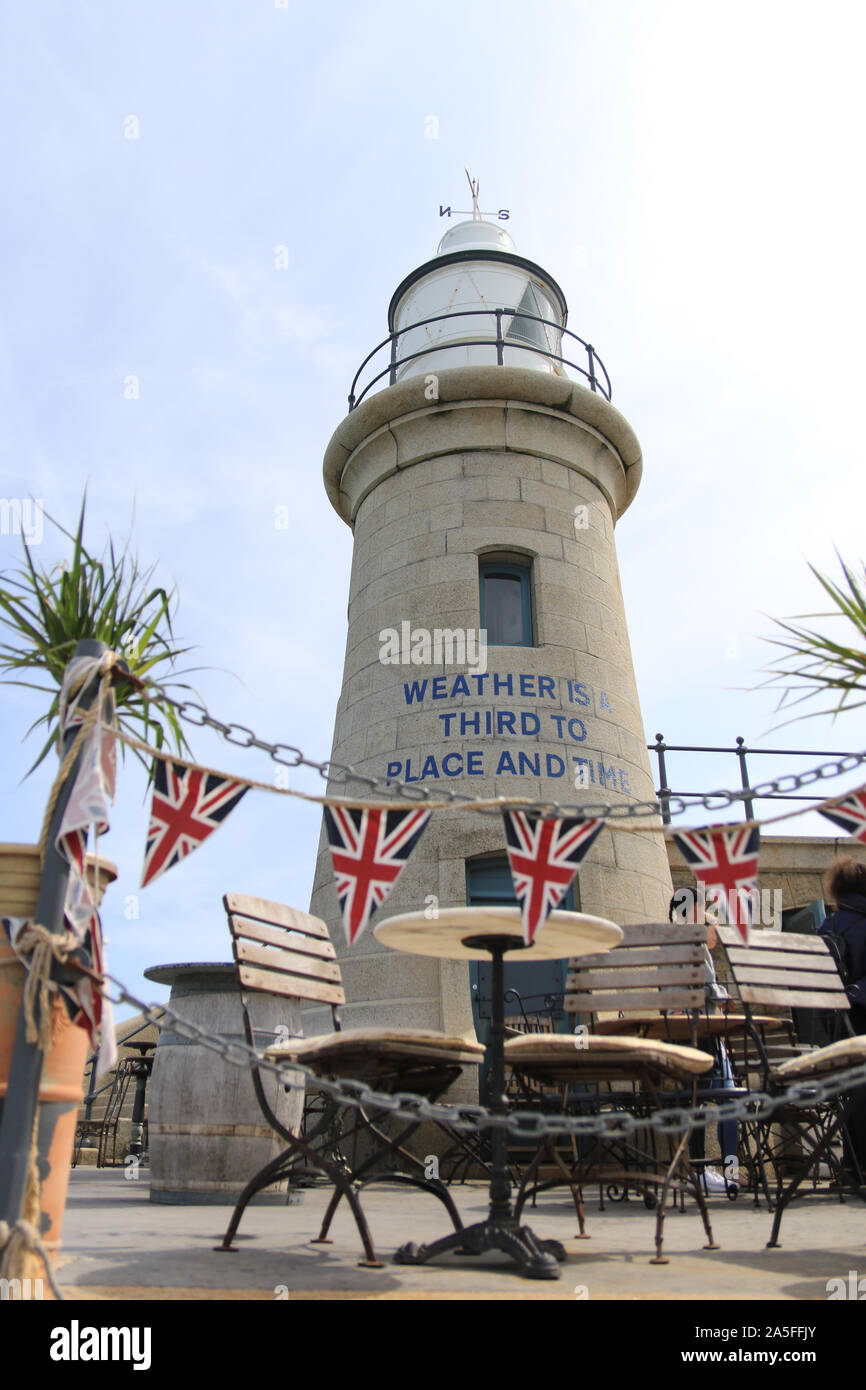 On the lighthouse in Folkestone harbour is the artwork by Ian Hamilton ...
