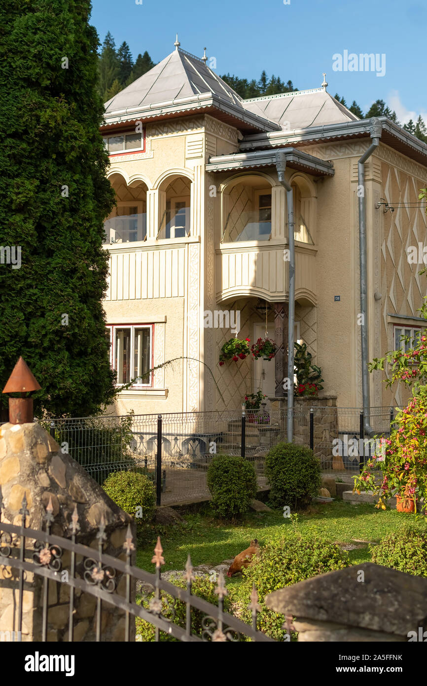 Typical rural architecture of Romania countryside with sunny green ...