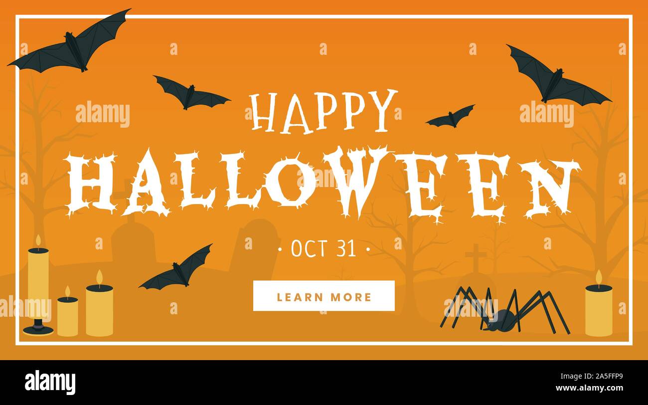 Happy halloween web banner vector template. Traditional autumn season ...