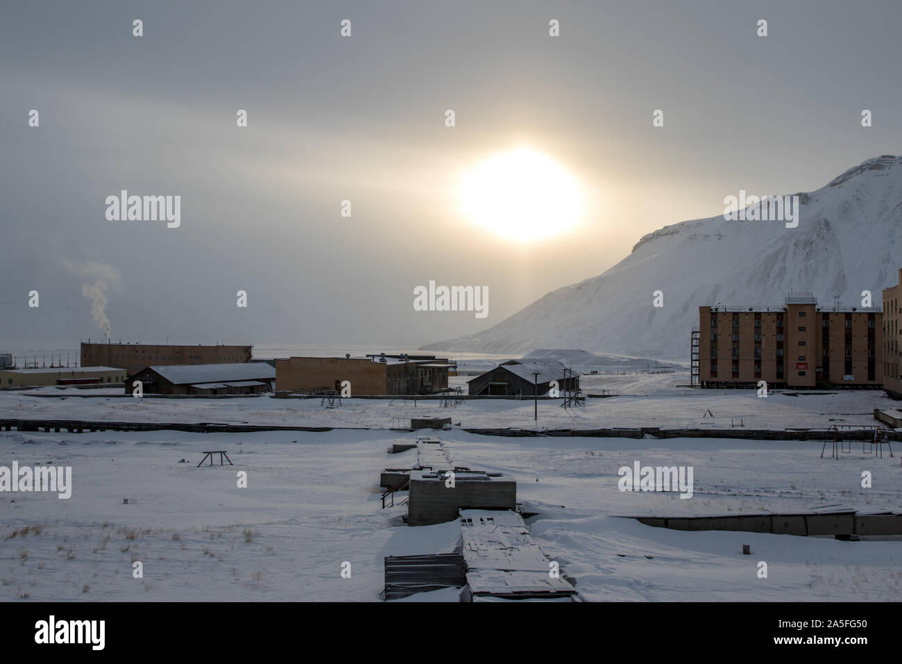 Pyramiden, Norway - August 2017: Old buildings in Pyramiden in Svalbard ...