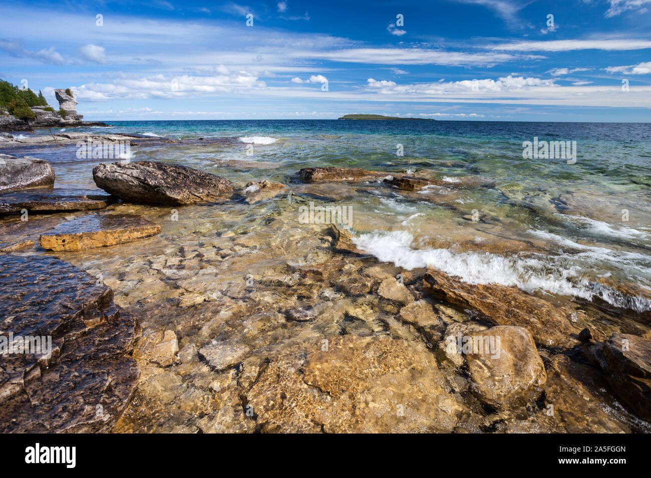 View Of Lake Huron From Stony Beach Of Flowerpot Island. Ontario ...