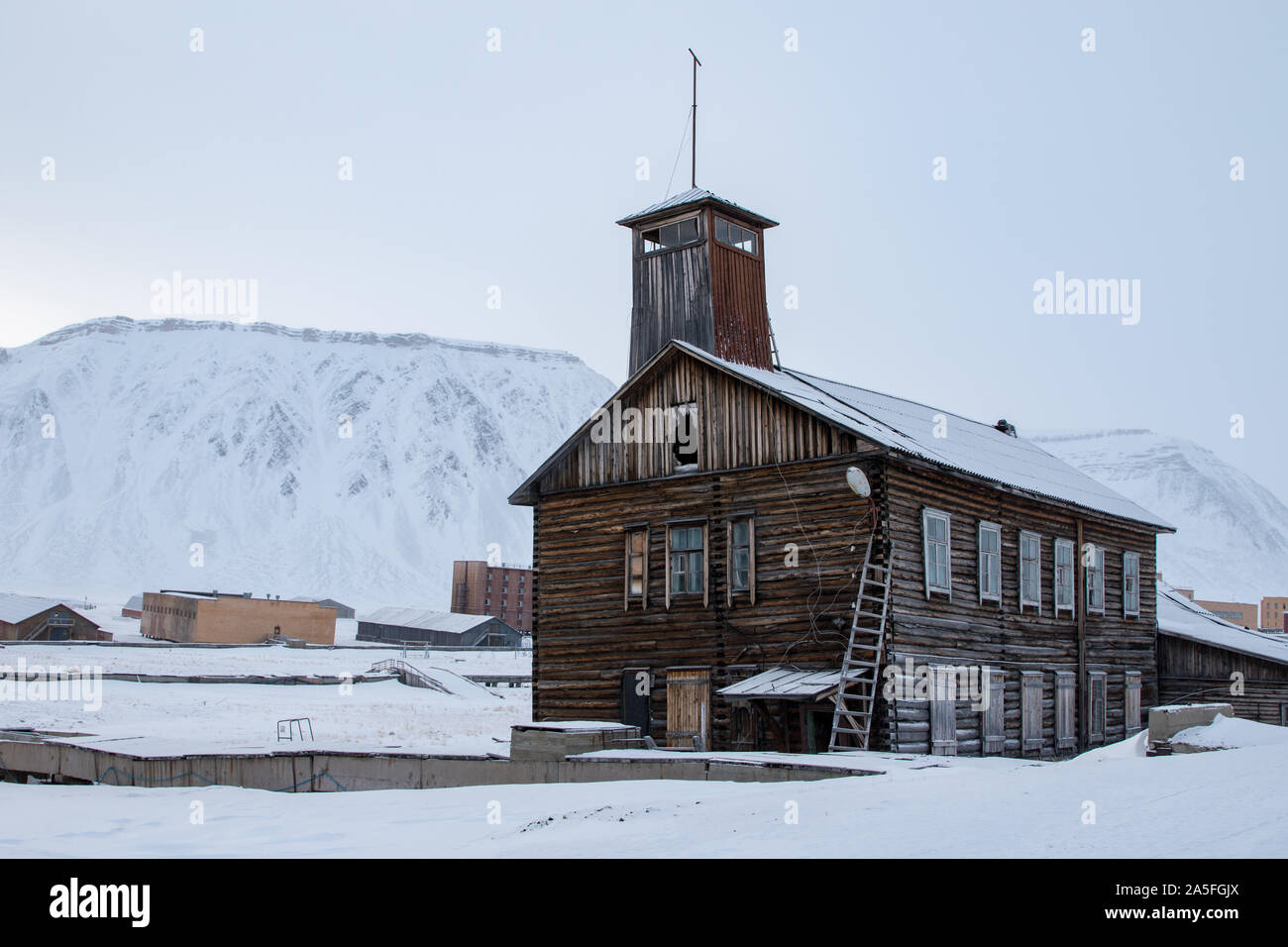 Pyramiden, Norway - August 2017: Old abandoned buildings in Svalbard ...
