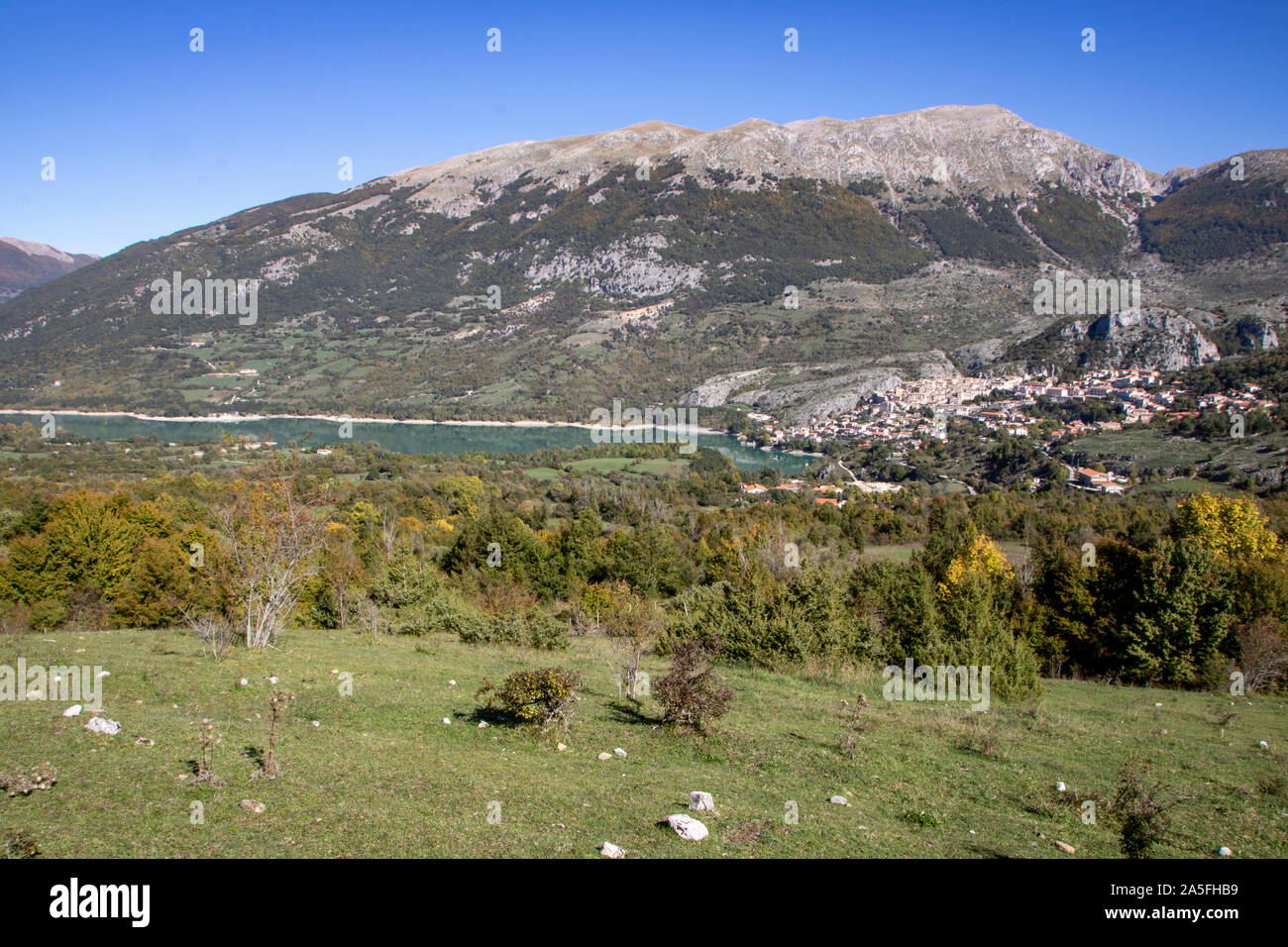 The village of Barrea and Barrea lake in Abruzzo region, Italy Stock ...