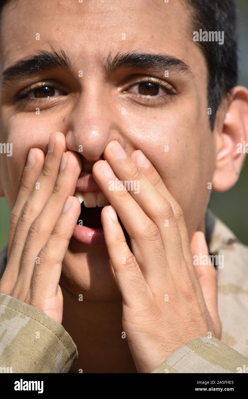 Shocked Male Soldier Stock Photo - Alamy