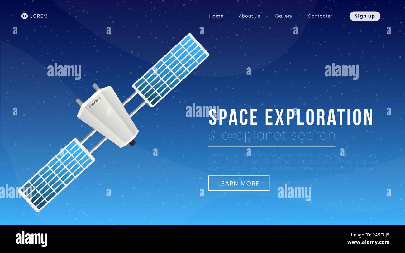 Space exploration landing page vector template. Modern science ...