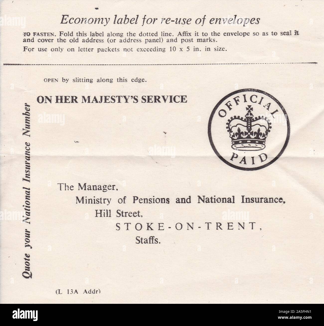 On Her Majesty's Service Vintage Economy Label for Re-Use of Envelopes ...