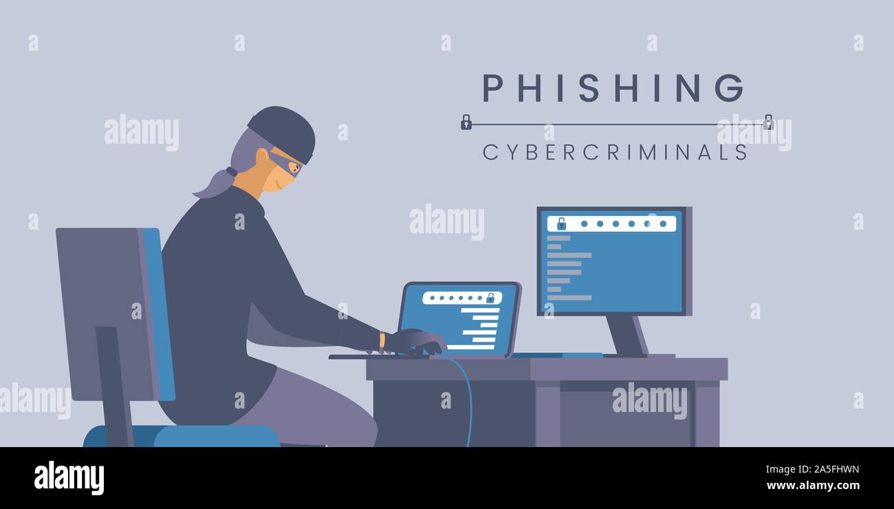 Phishing cybercriminals flat banner vector template. Personal ...