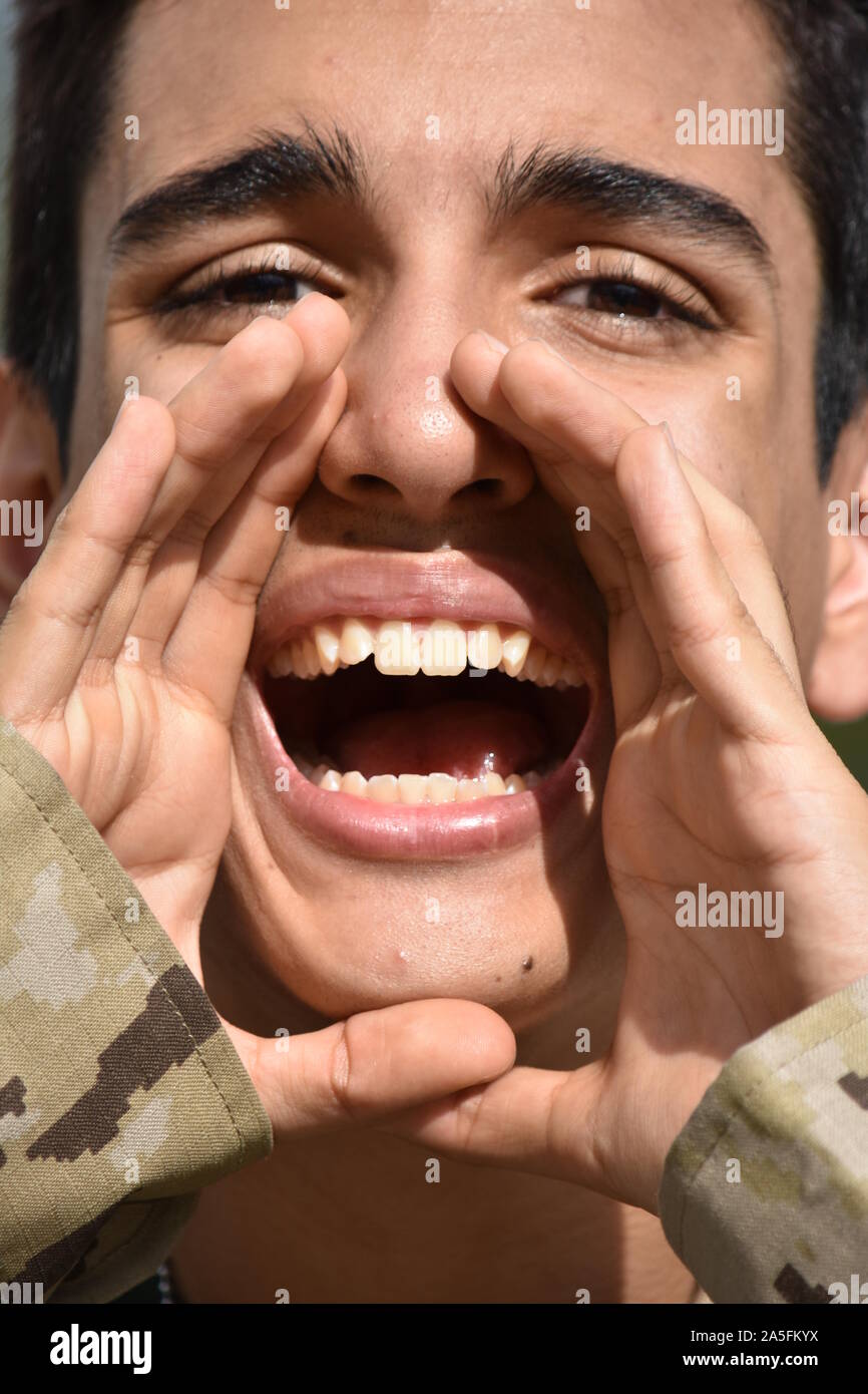 Military Male Soldier Yelling Stock Photo - Alamy