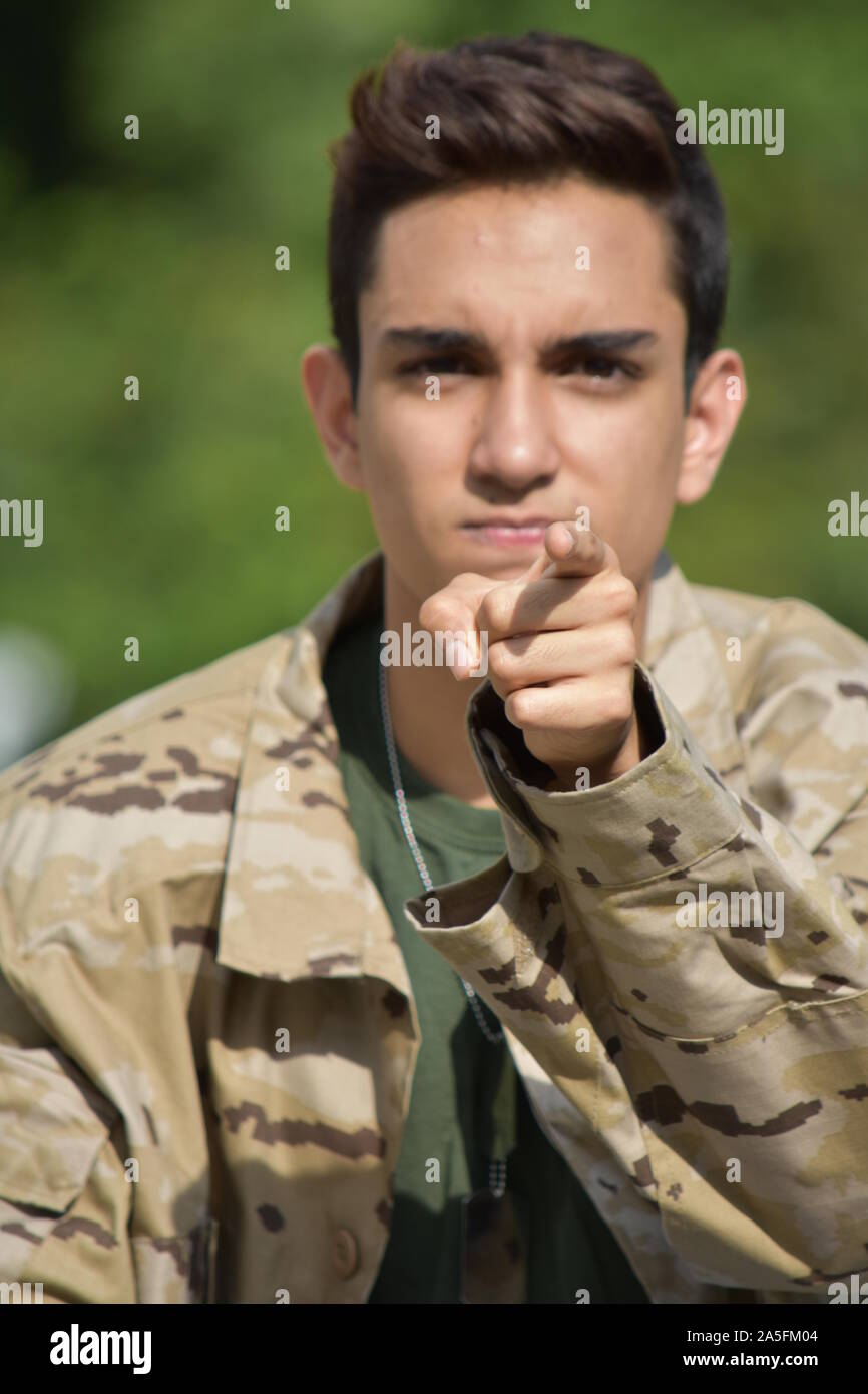 Pointing Latino Male Soldier Stock Photo - Alamy